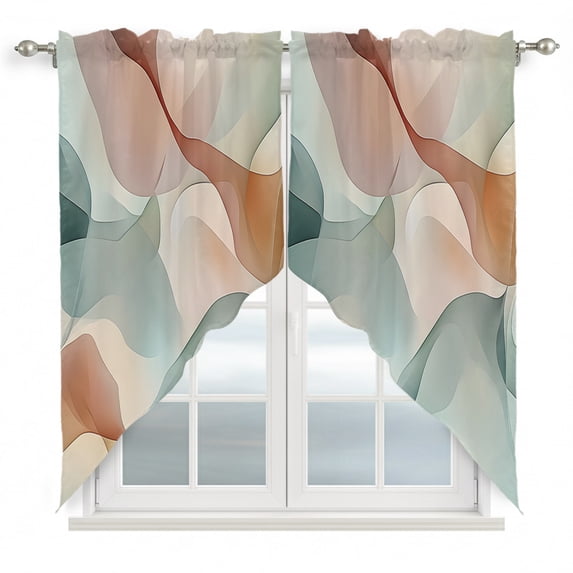 Abstract Water Ripple Swag Curtain Valance for Window 2 Panels Brown ...