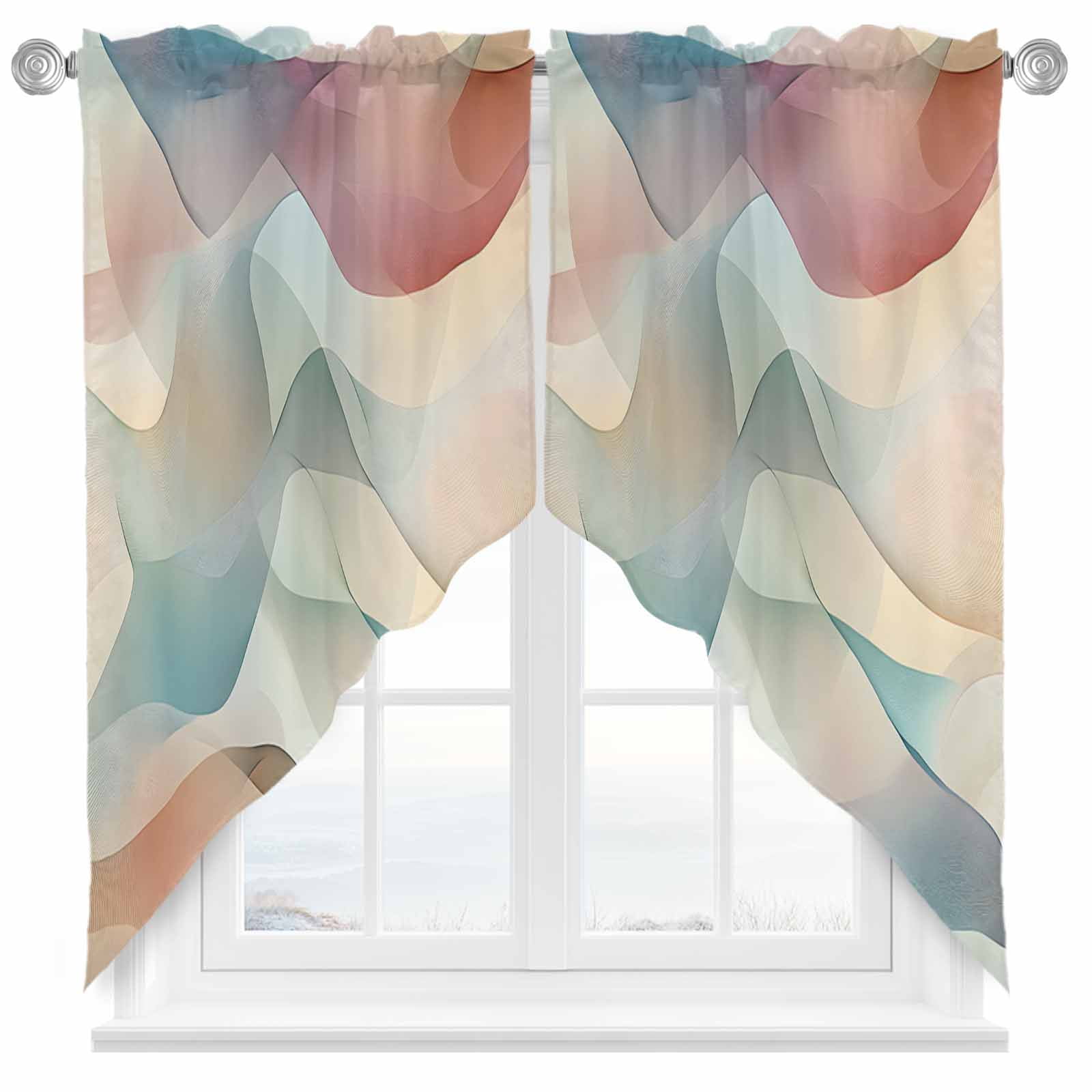 Abstract Water Ripple Swag Curtain Valance for Windows, Blue Brown ...