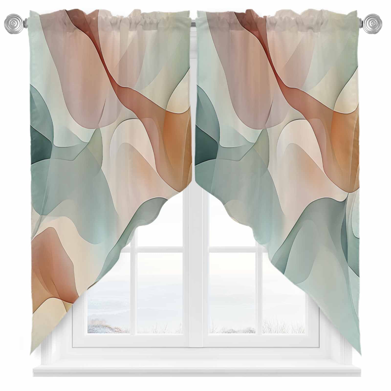 Abstract Water Ripple Swag Curtain Valance for Windows, Brown Blue ...