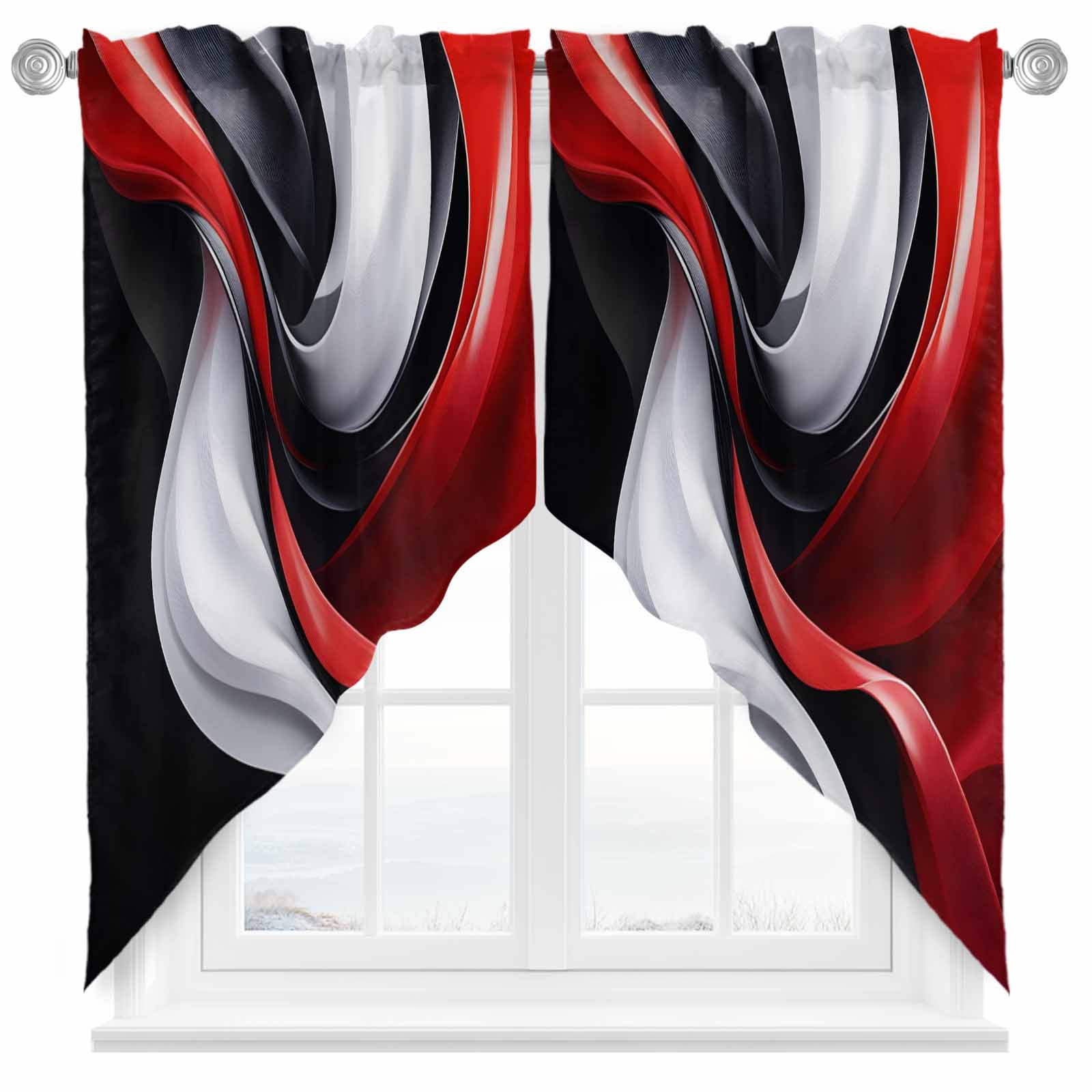 Abstract Water Ripple Swag Curtain Valance for Windows, Red Black White ...