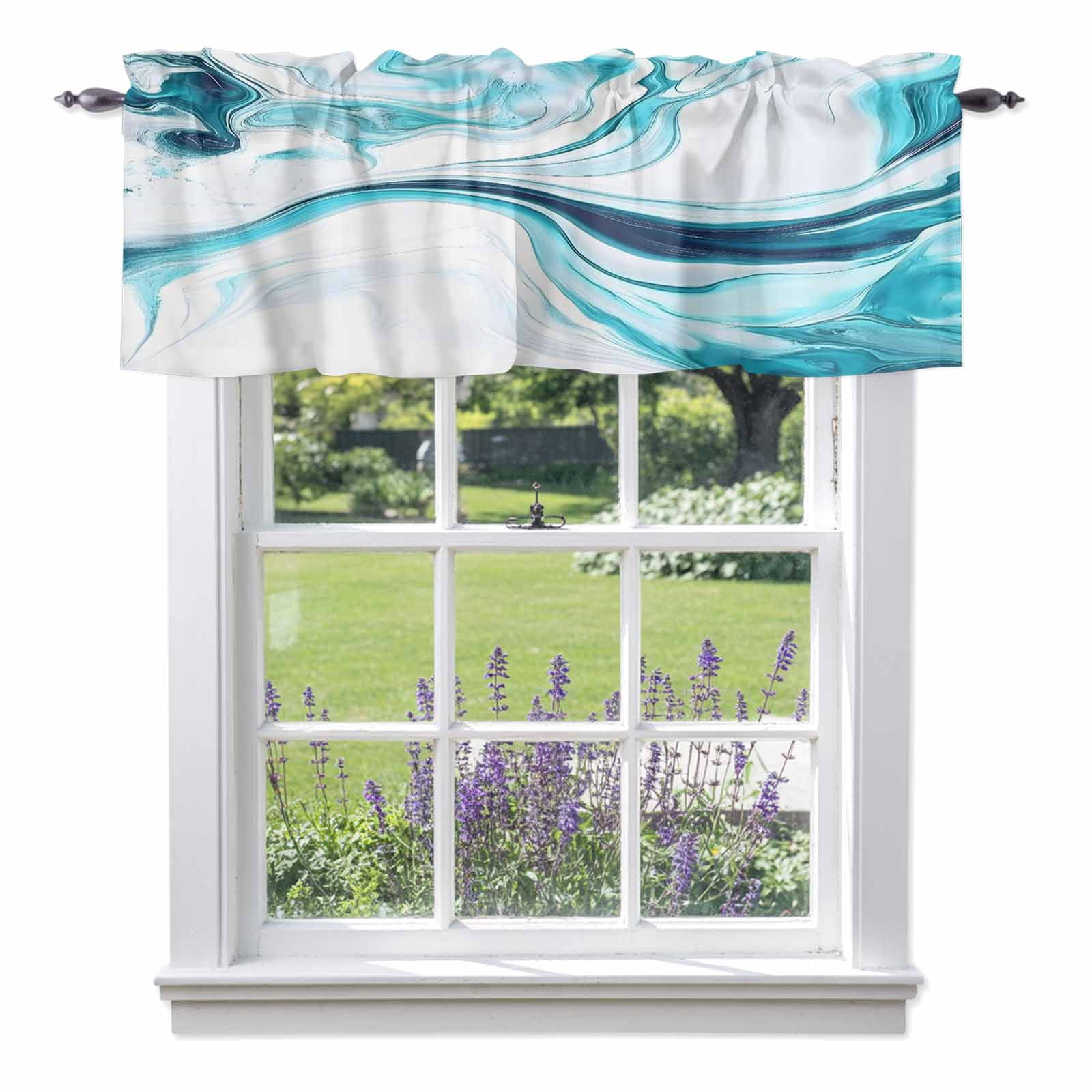 Abstract Water Ripple Valance Curtain Blue Gradient Window Valances Rod ...