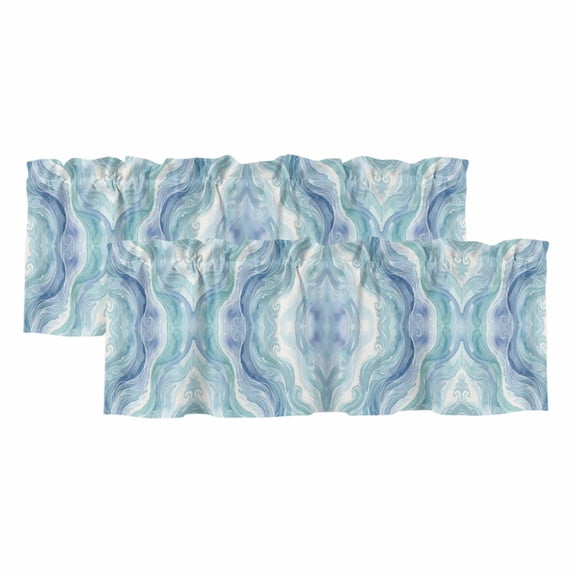 Abstract Water Waves 2 Panels Kitchen Valance, Watercolor Blue Green ...