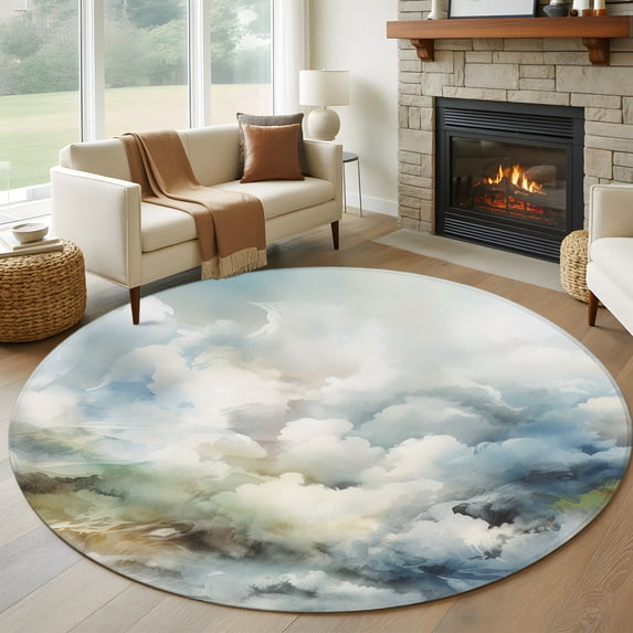 Abstract Watercolor 5FT Round Area Rugs for Living Room Gradient Sky ...