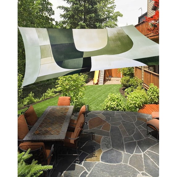 Abstract Watercolor Art Sun Shade Sail 14'X18' Geometric Beige Green ...