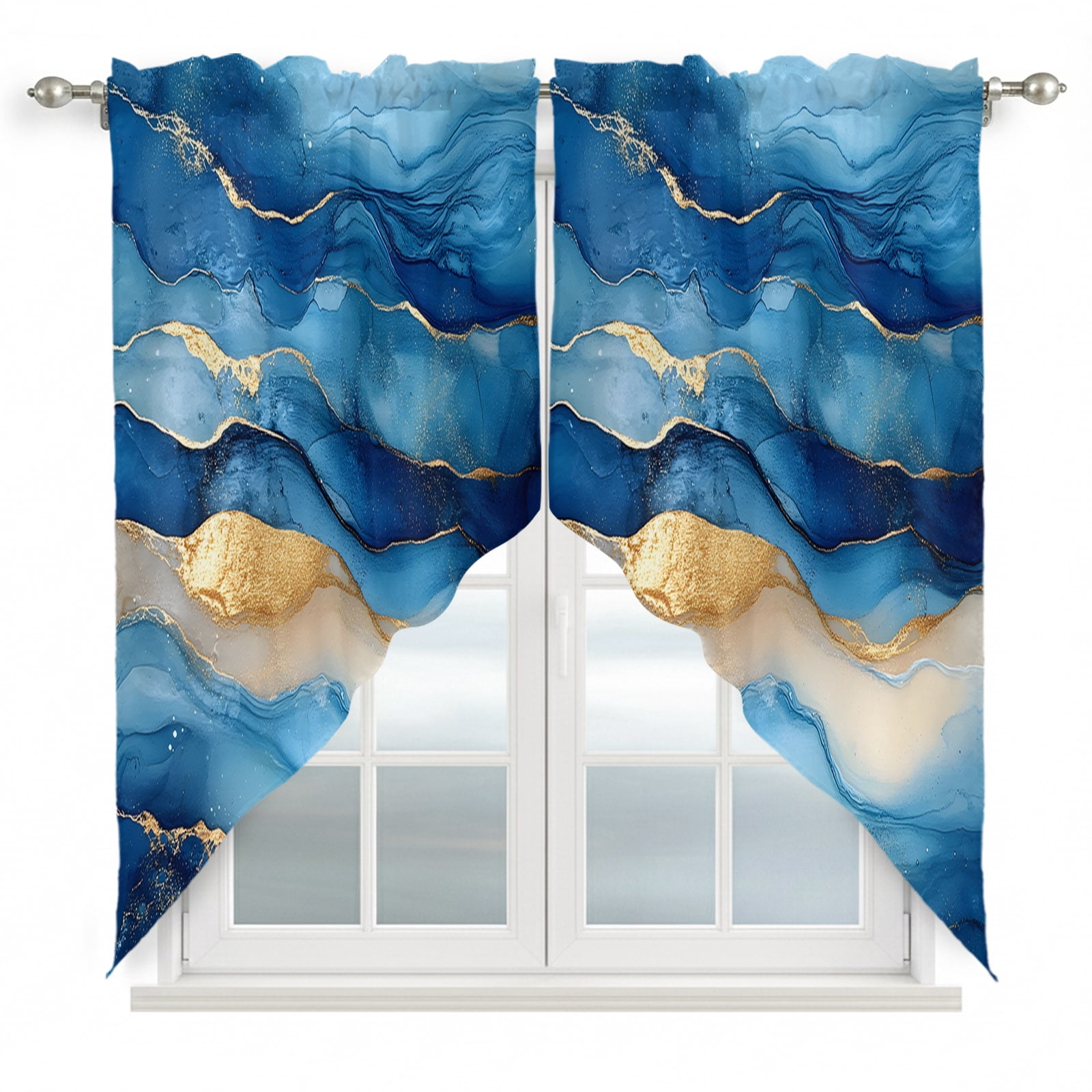 Abstract Watercolor Art Swag Curtain Valance for Window 2 Panels Gold ...