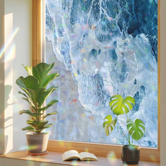 Abstract Watercolor Beach Wave Window Privacy Film, Rainbow Film ...