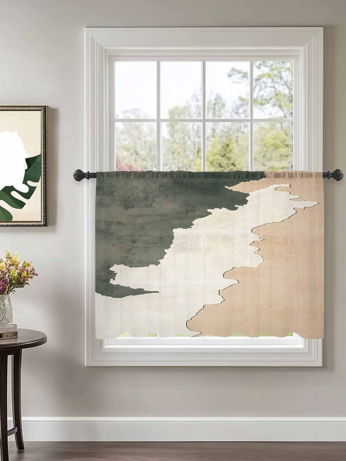 Abstract Watercolor Beach Waves Sheer Curtains 54 Inch Long 1 Panel ...