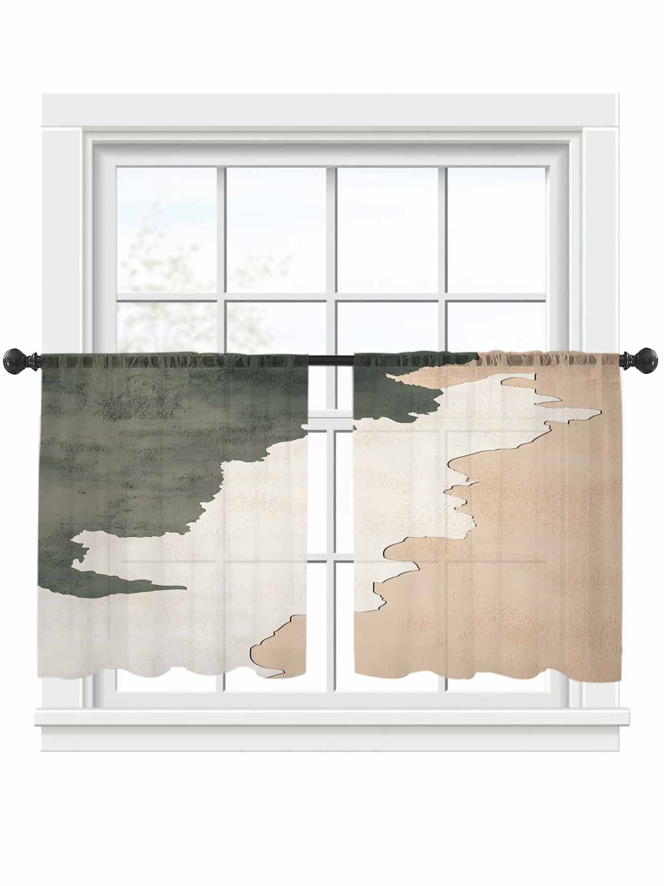 Abstract Watercolor Beach Waves Sheer Curtains for Living Room Bedroom ...