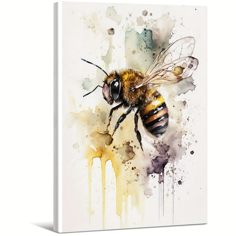 Abstract Watercolor Bee With Vibrant Colors. Large Wooden Framed Wall ...