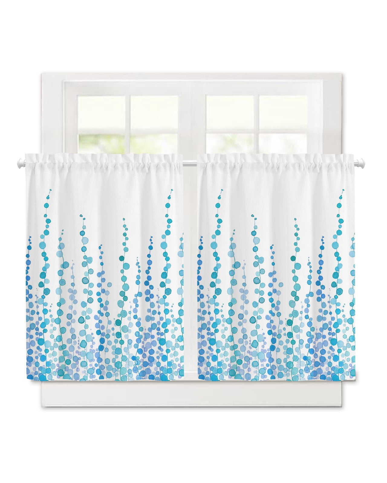 Abstract Watercolor Blue Leaves Short Blackout Curtains 36 Inch Long ...