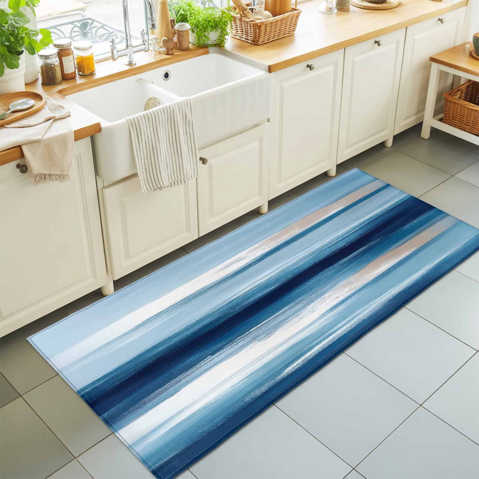 Abstract Watercolor Blue Ripple Rectangle Rug 2'x6' Graffiti Colored ...
