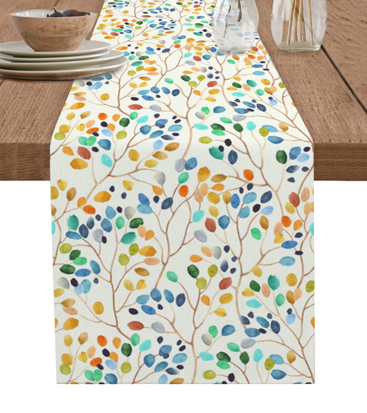 Abstract Watercolor Branches Of Leaves Table Runner ration Home r ...