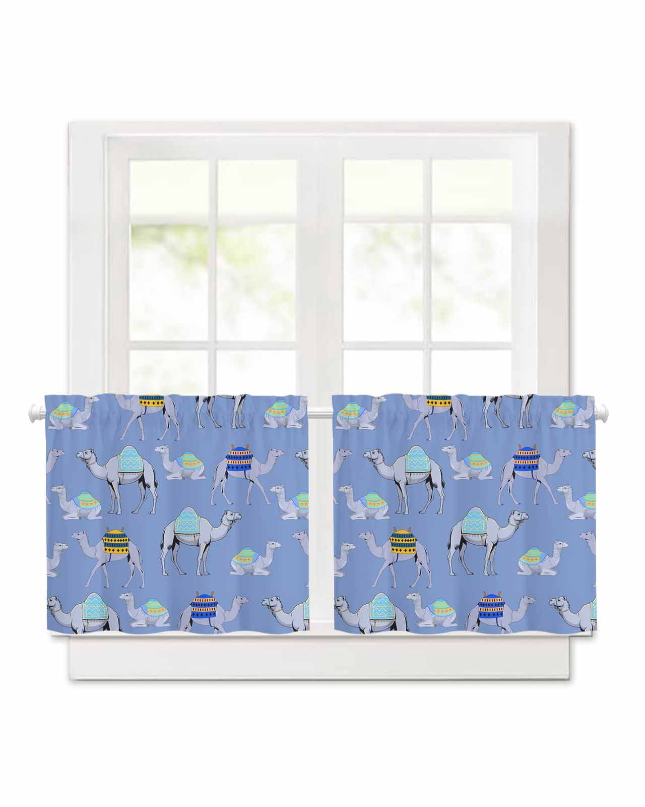 Abstract Watercolor Camels Short Blackout Curtains 30 Inch Long,Blue ...