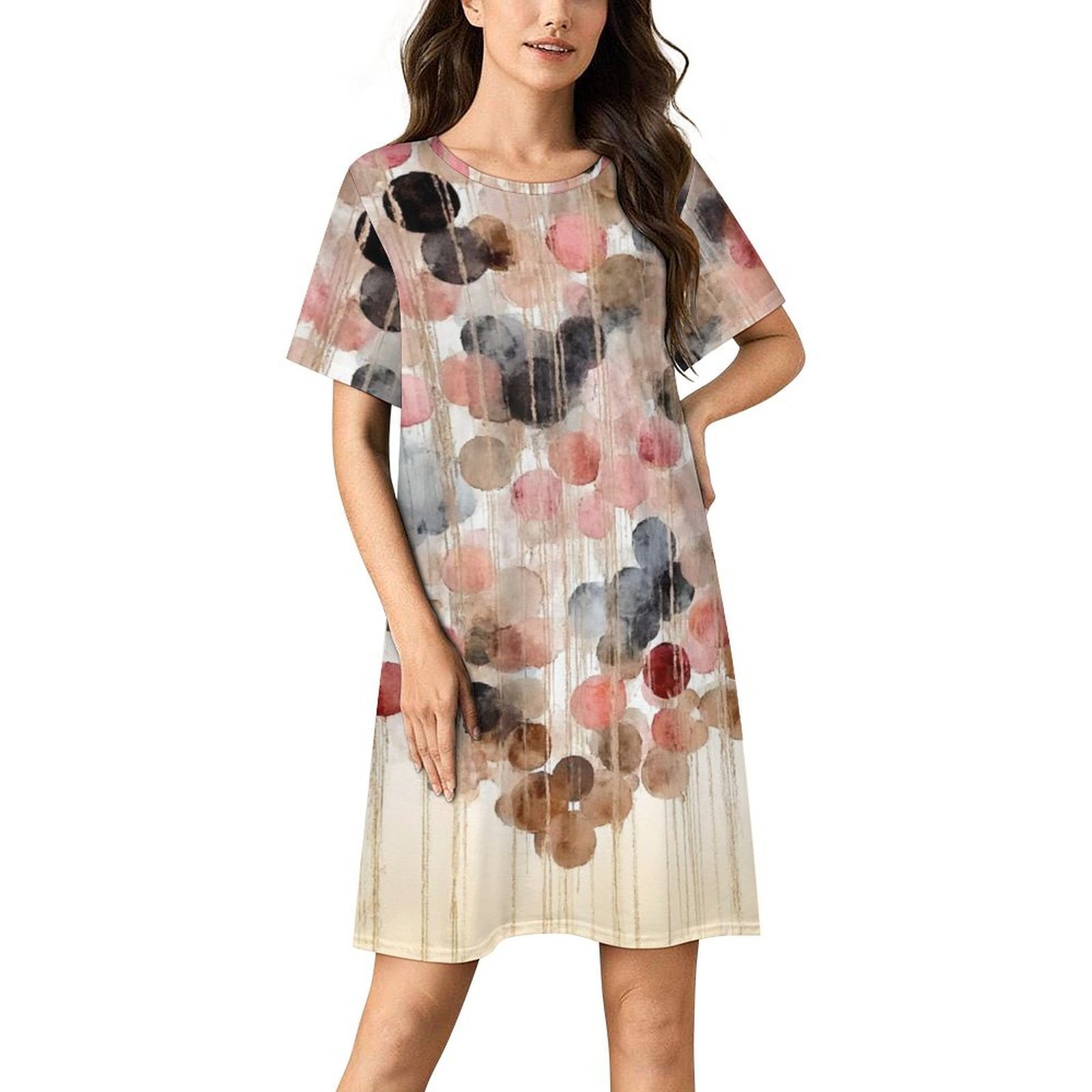 Abstract Watercolor Circle Art Women Nightgown Sleepwear Short Sleeves ...