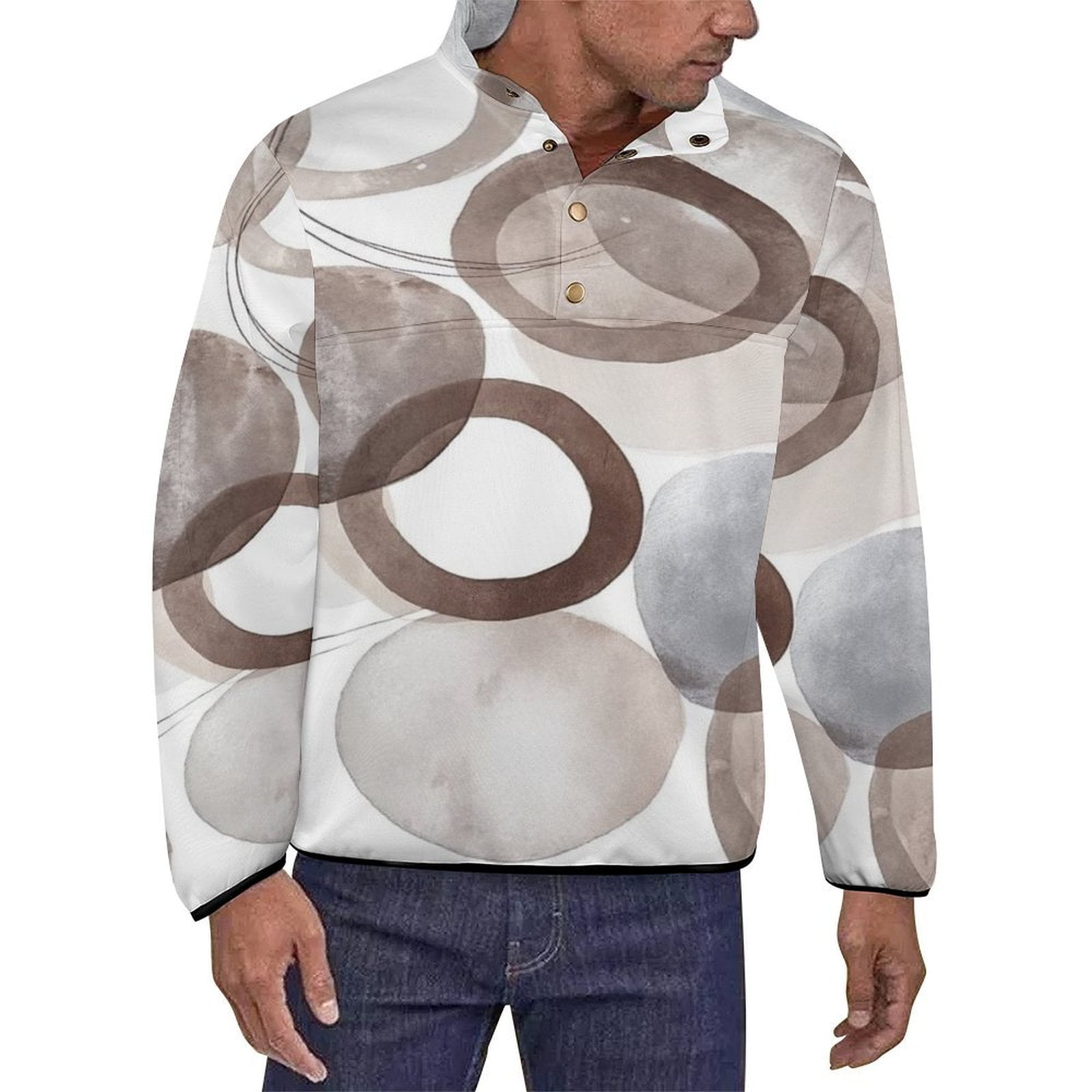 Abstract Watercolor Circles Design Men's Stand Collar Sweater Long ...