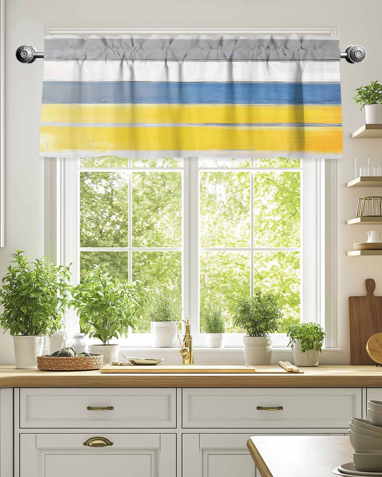 Abstract Watercolor Color Block Valances for Windows,Kitchen Valance ...