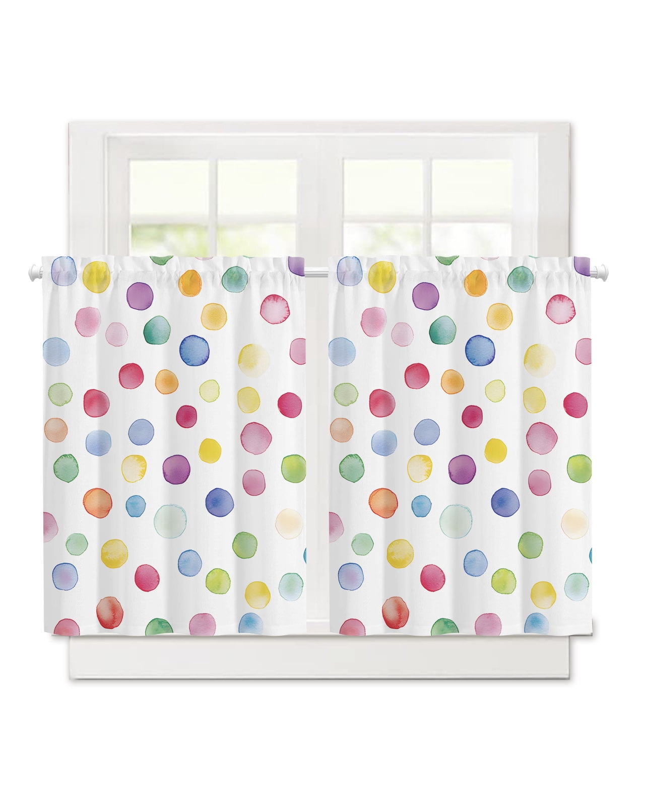 Abstract Watercolor Colorful Polka Dot Short Blackout Curtains 36 Inch ...