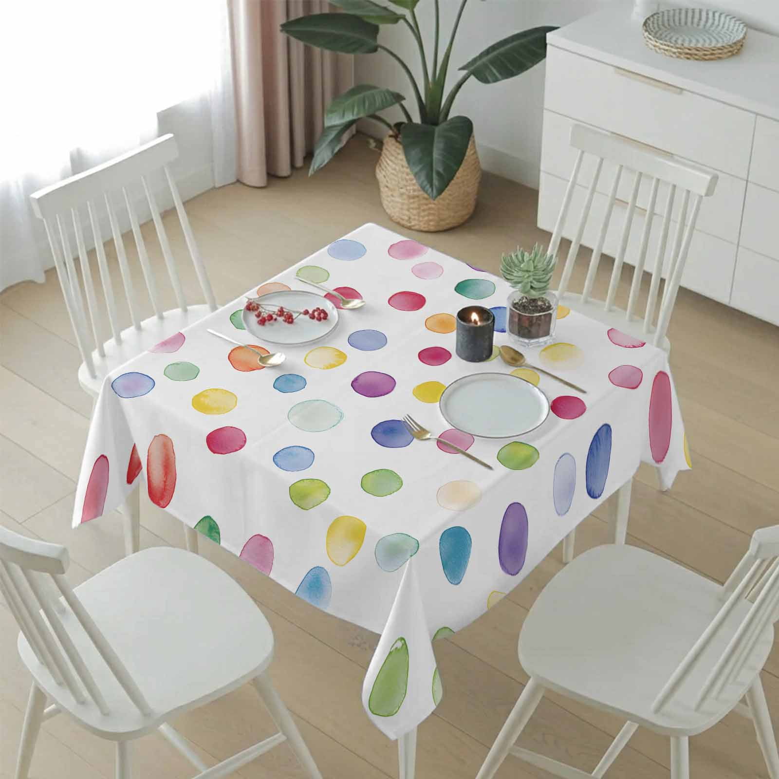 Abstract Watercolor Colorful Polka Dot Table Cloth 60x60in, Waterproof ...
