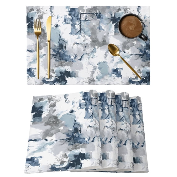 Abstract Watercolor Cotton Linen Placemats Set of 2, Gray Blue White ...