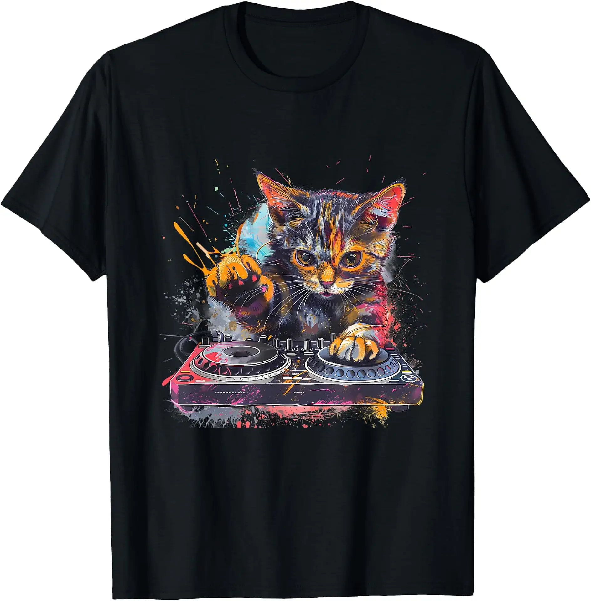Abstract Watercolor DJ Cat Turntable for Music Lovers Unisex Short ...