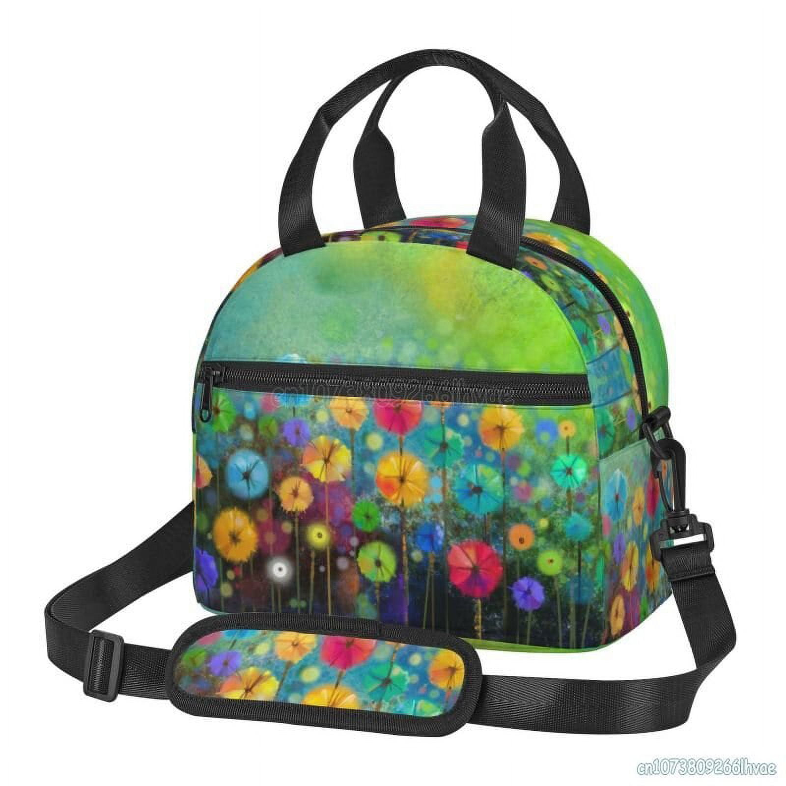 Abstract Watercolor Flowers Insulated Lunch Bag Reusable Tote Bto Bag ...