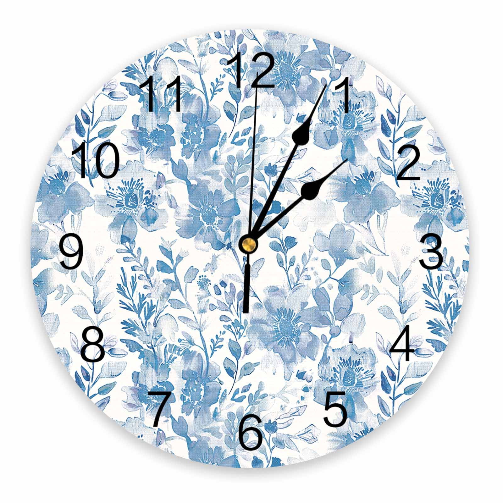 Abstract Watercolor Flowers Plants Printed Wall Clock Modern Silent ...