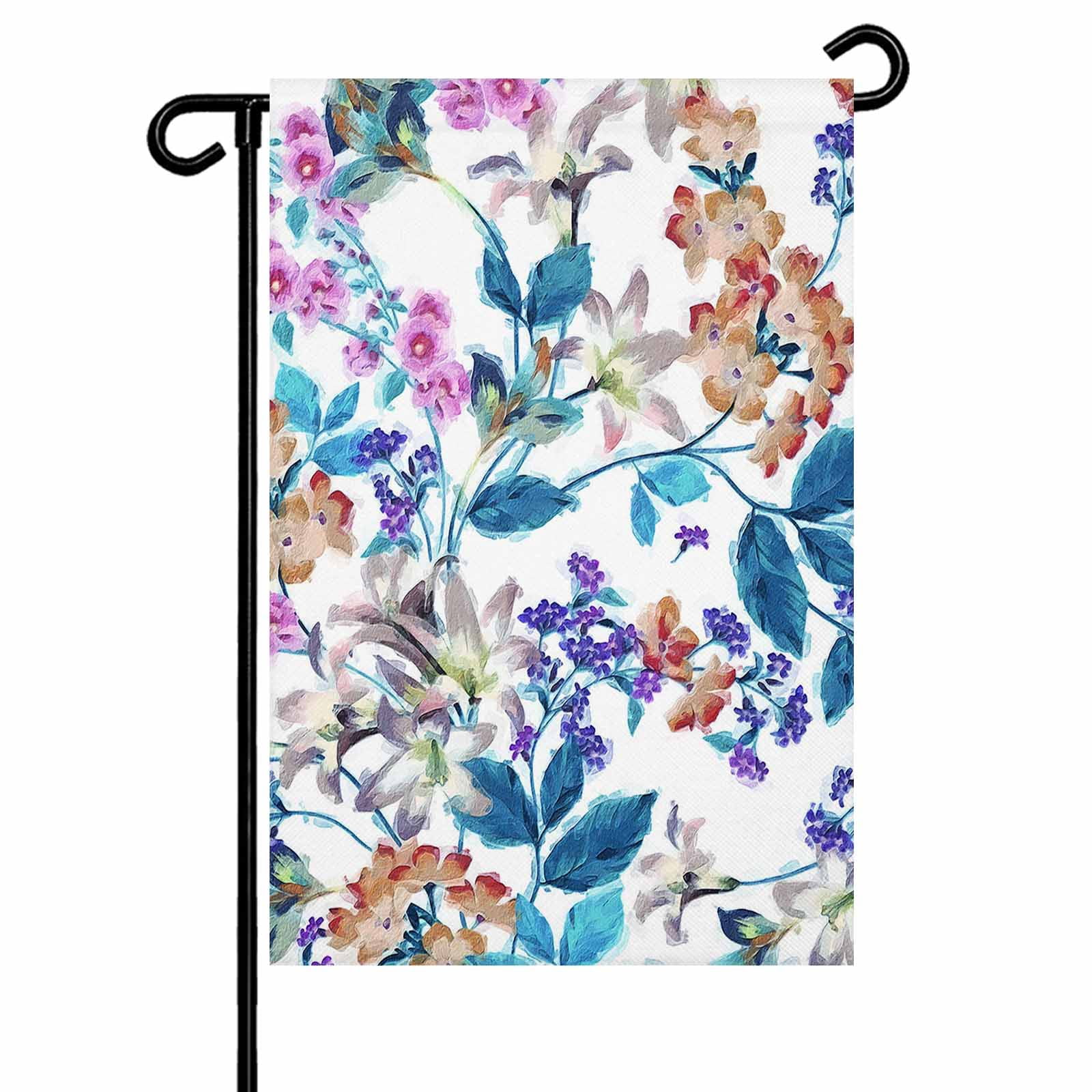 Abstract Watercolor Garden Flag 28x40 Inch Pink Blue Flowers with ...