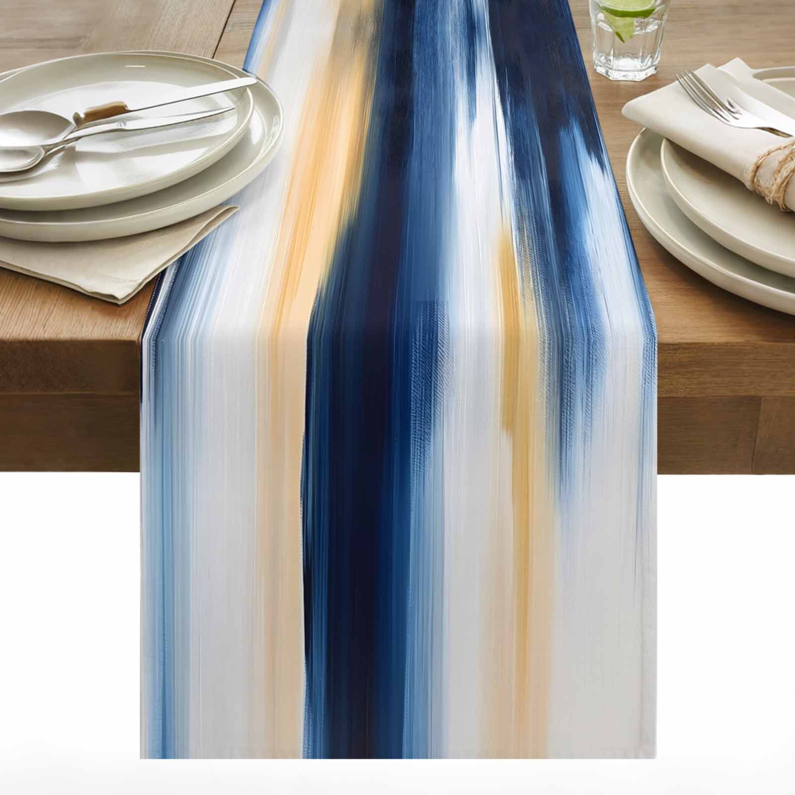 Abstract Watercolor Graffiti Art Table Runner 13x48 inch Gold Blue ...