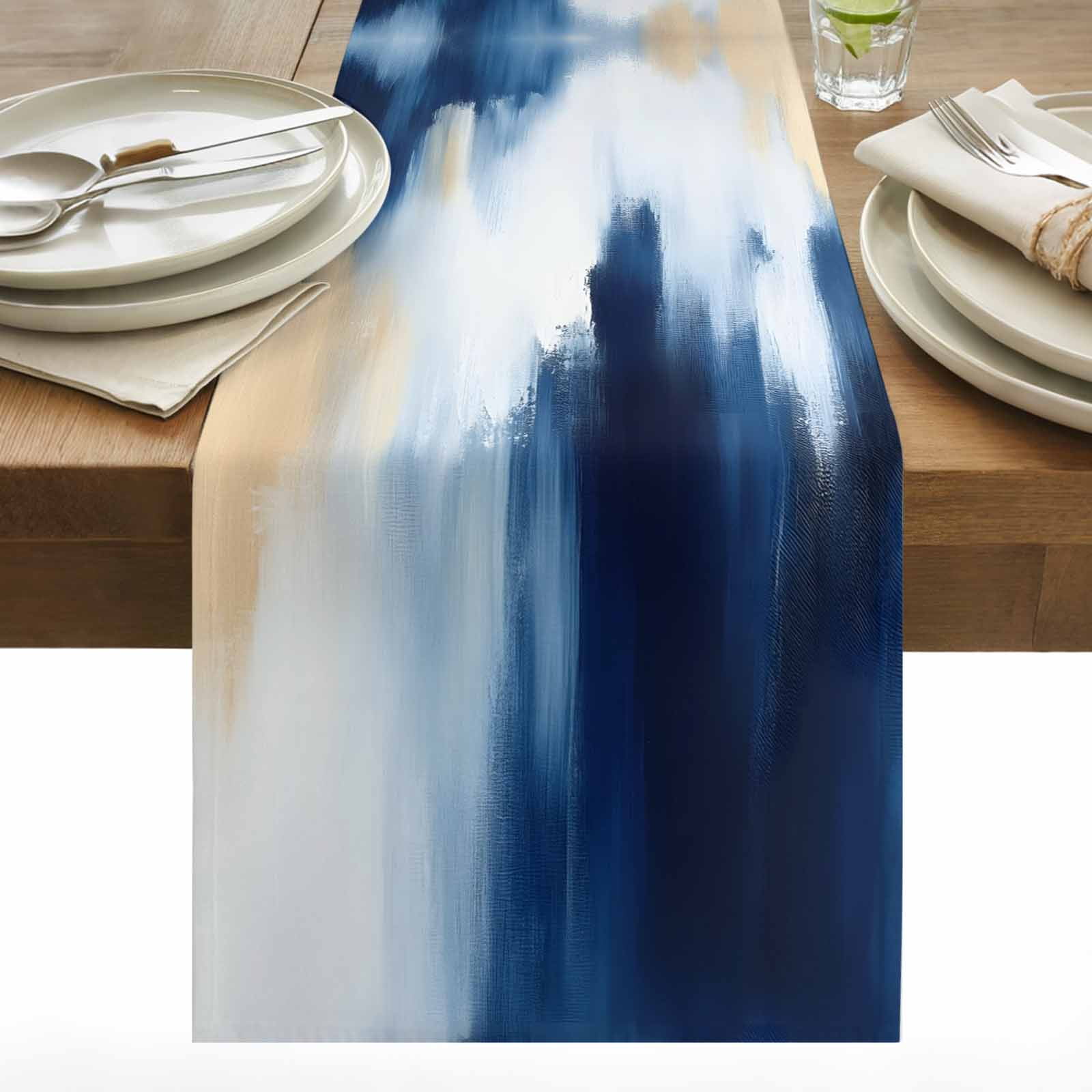 Abstract Watercolor Graffiti Table Runner 13x48 inch Gold Blue Blend ...