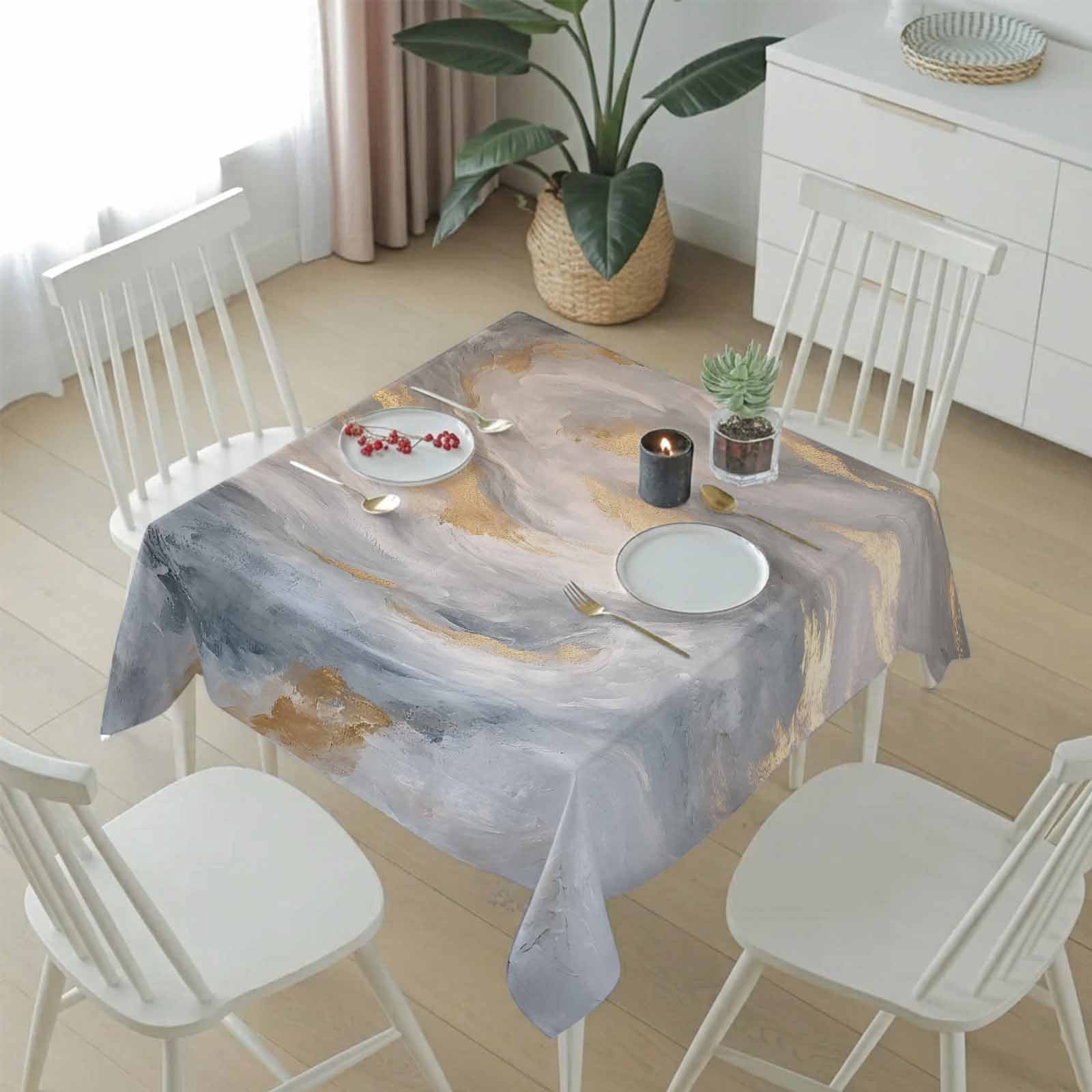 Abstract Watercolor Gray Gold Marble Table Cloth 54x54in, Waterproof ...