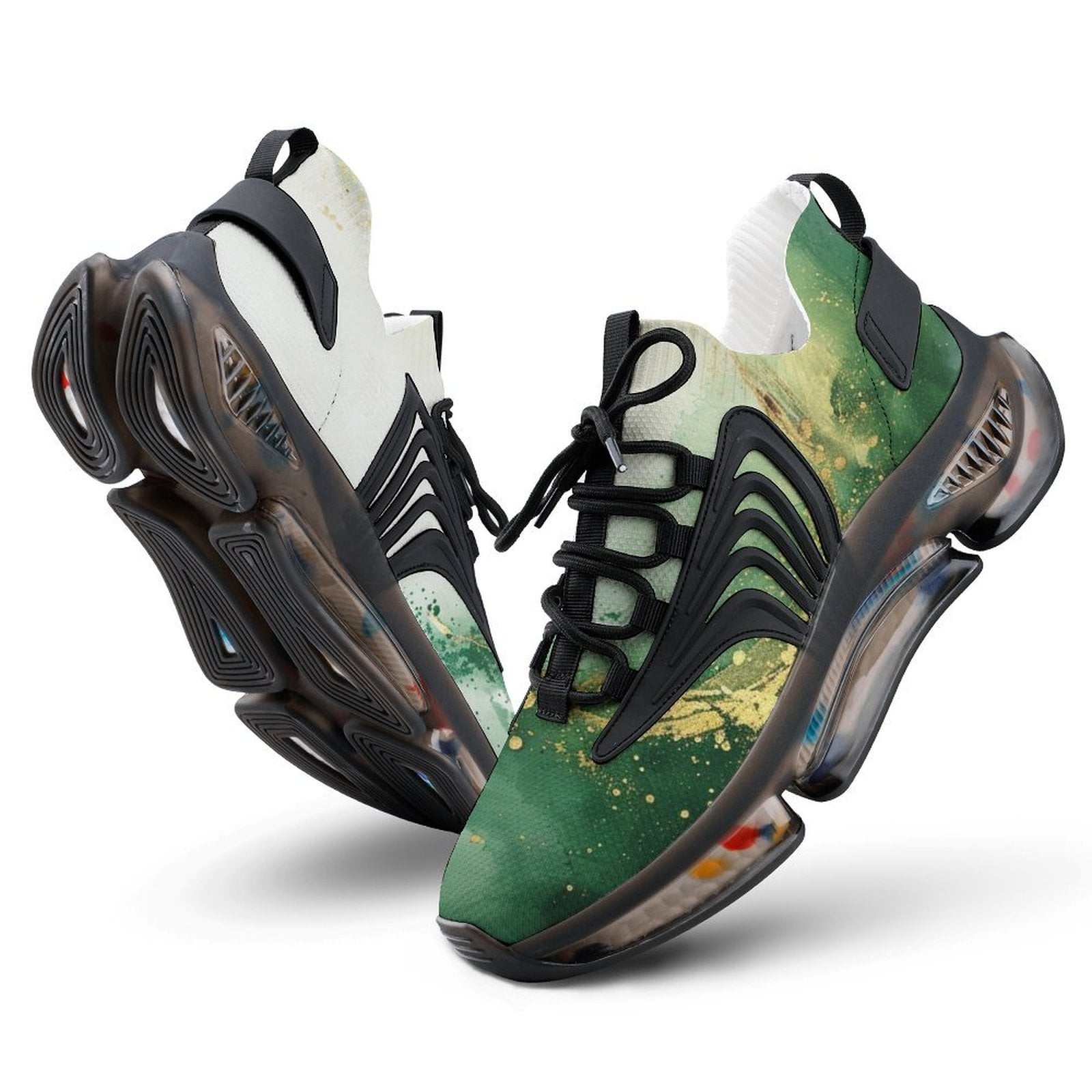 Abstract Watercolor Green Gold Walking Shoes for Men Woman Lightweight ...