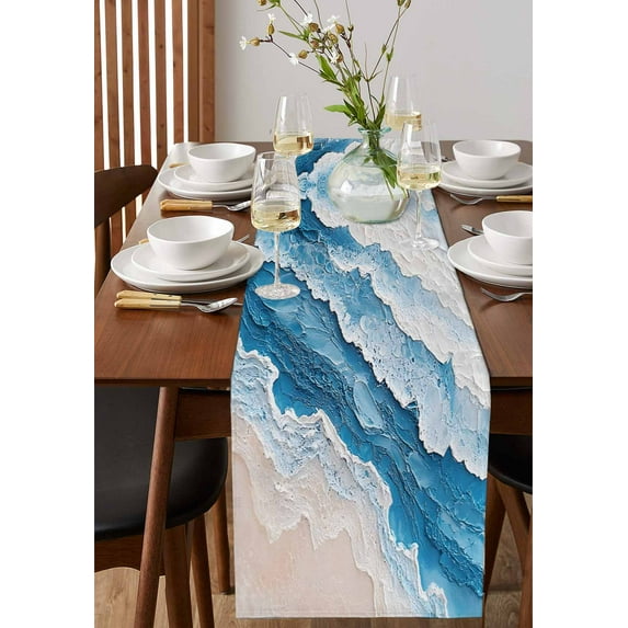 Abstract Watercolor Ocean Beach Table Runner 13x72in Non-Slip Cotton ...