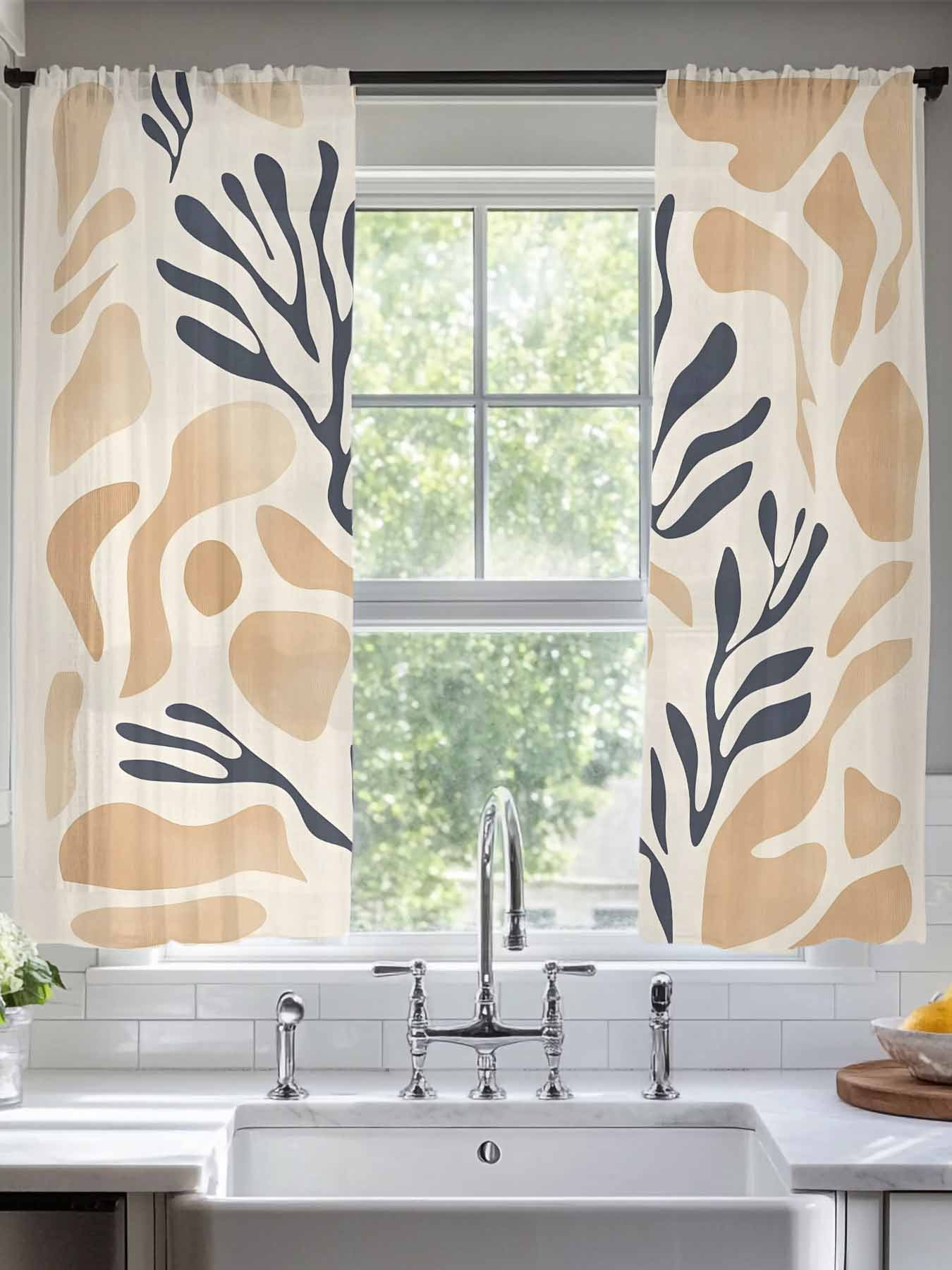 Abstract Watercolor Ocean Coral Chiffon Sheer Curtains 72 Inches Long ...