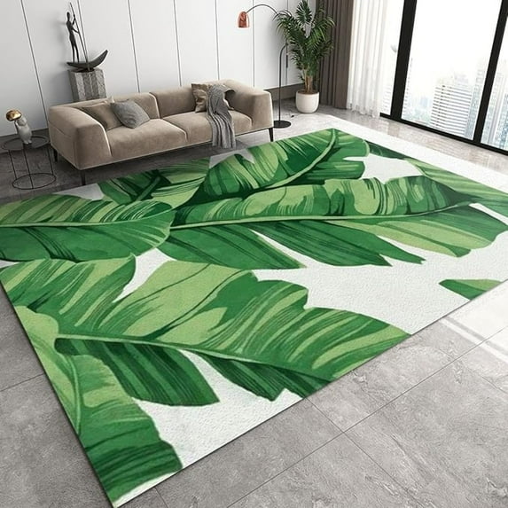 Abstract Watercolor Painting Art Living Room Carpet, Green Tropical ...