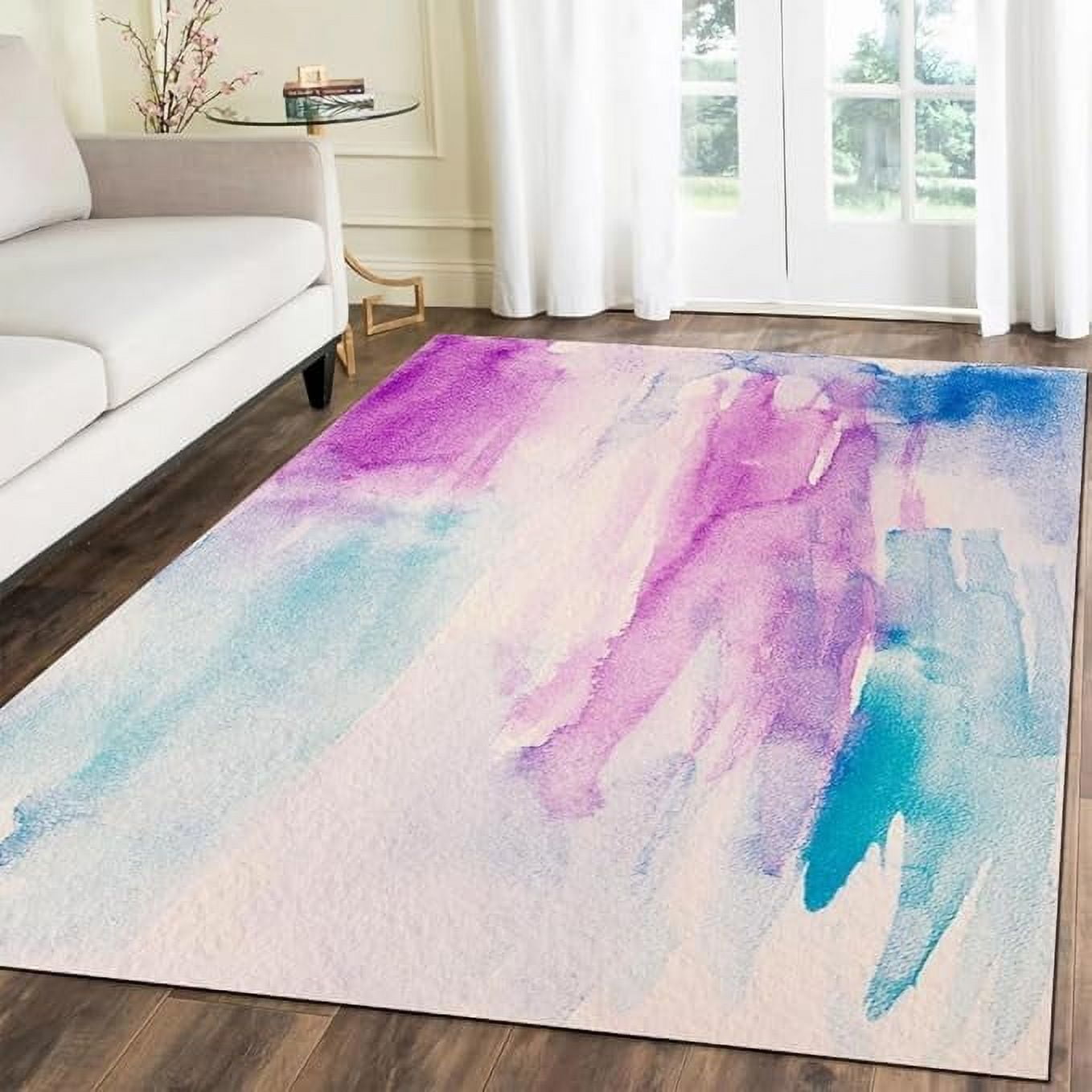 Abstract Watercolor Print Area Rug, Girls Bedroom Rug, Soft Indoor ...