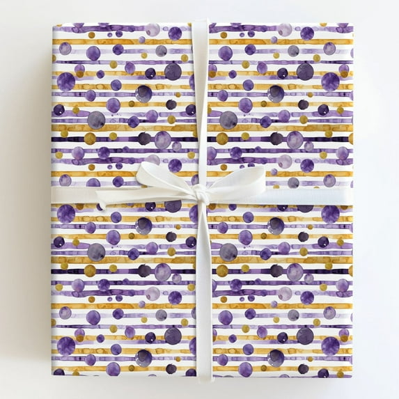 Abstract Watercolor Purple and Gold Stripes and Polka Dots Gift ...