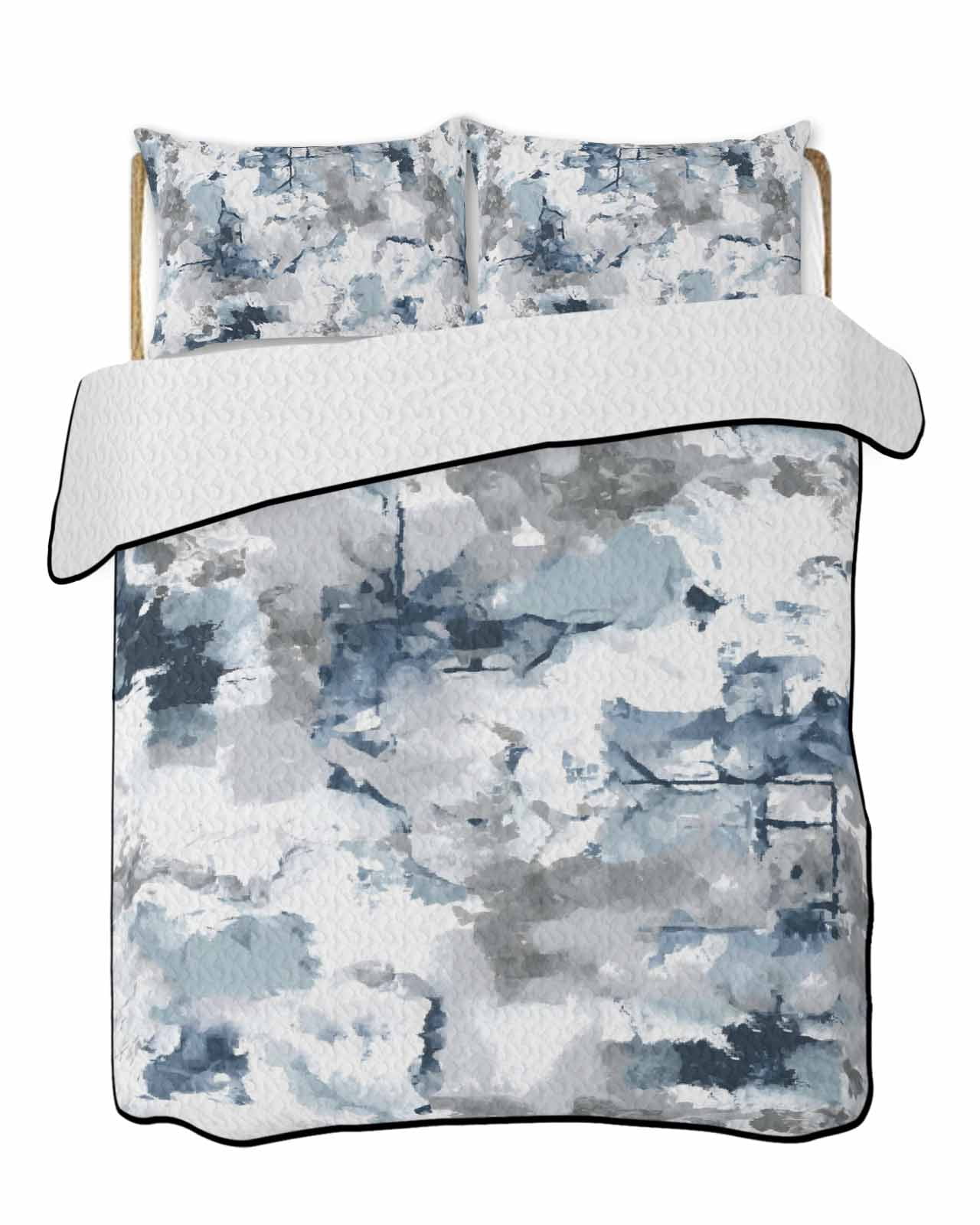 Abstract Watercolor Quilts Bedding Set California King Gray Blue White ...