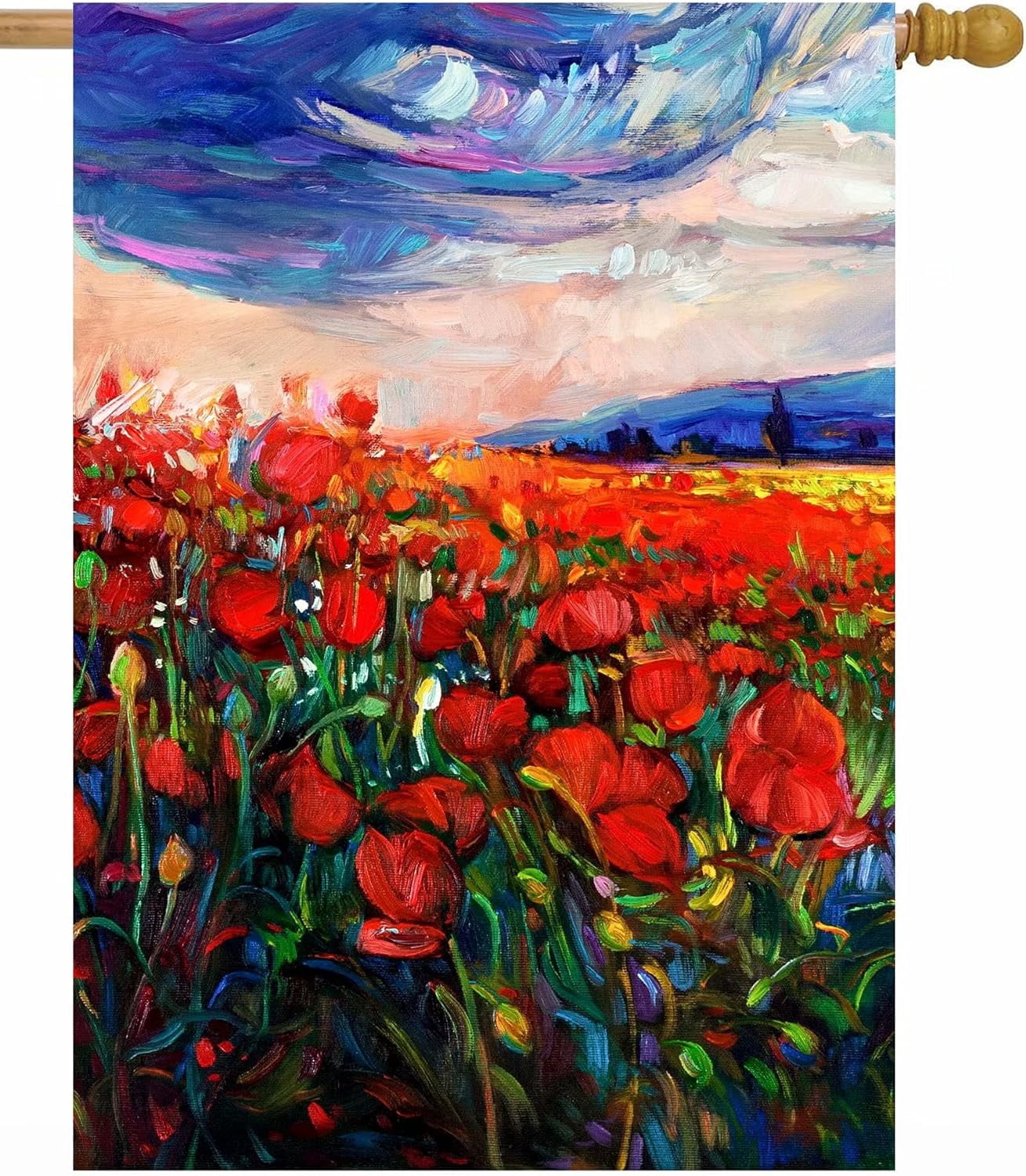 Abstract Watercolor Red Poppies Flowers Field Spring Summer Farm Sunset ...