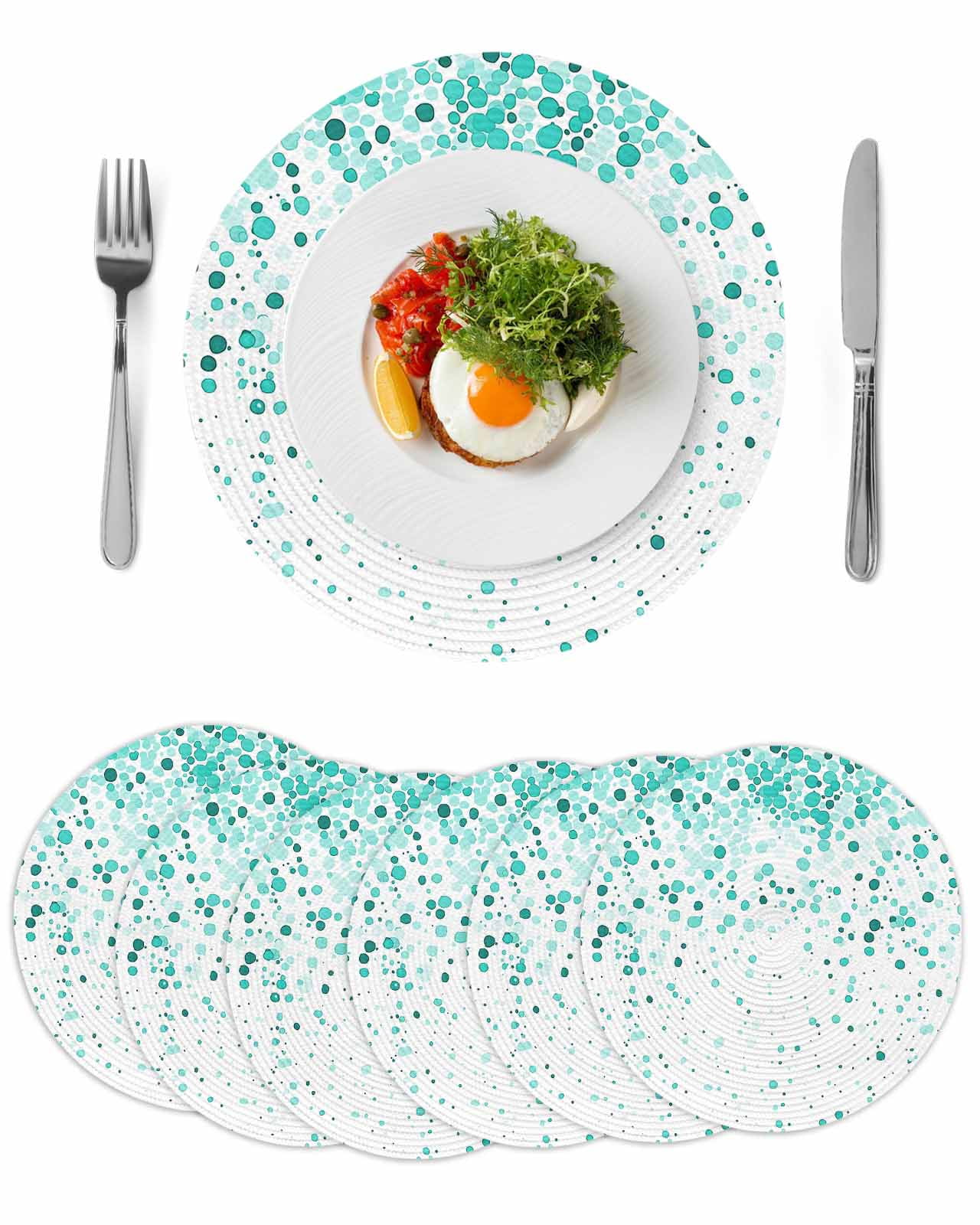 Abstract Watercolor Round Table Placemats set of 6, Polka Dot Washable ...