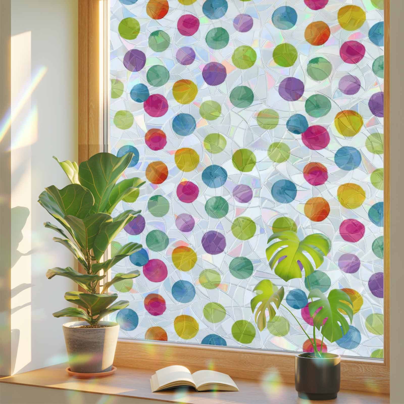 Abstract Watercolor Rounds Window Privacy Film, Rainbow Film Decorative ...