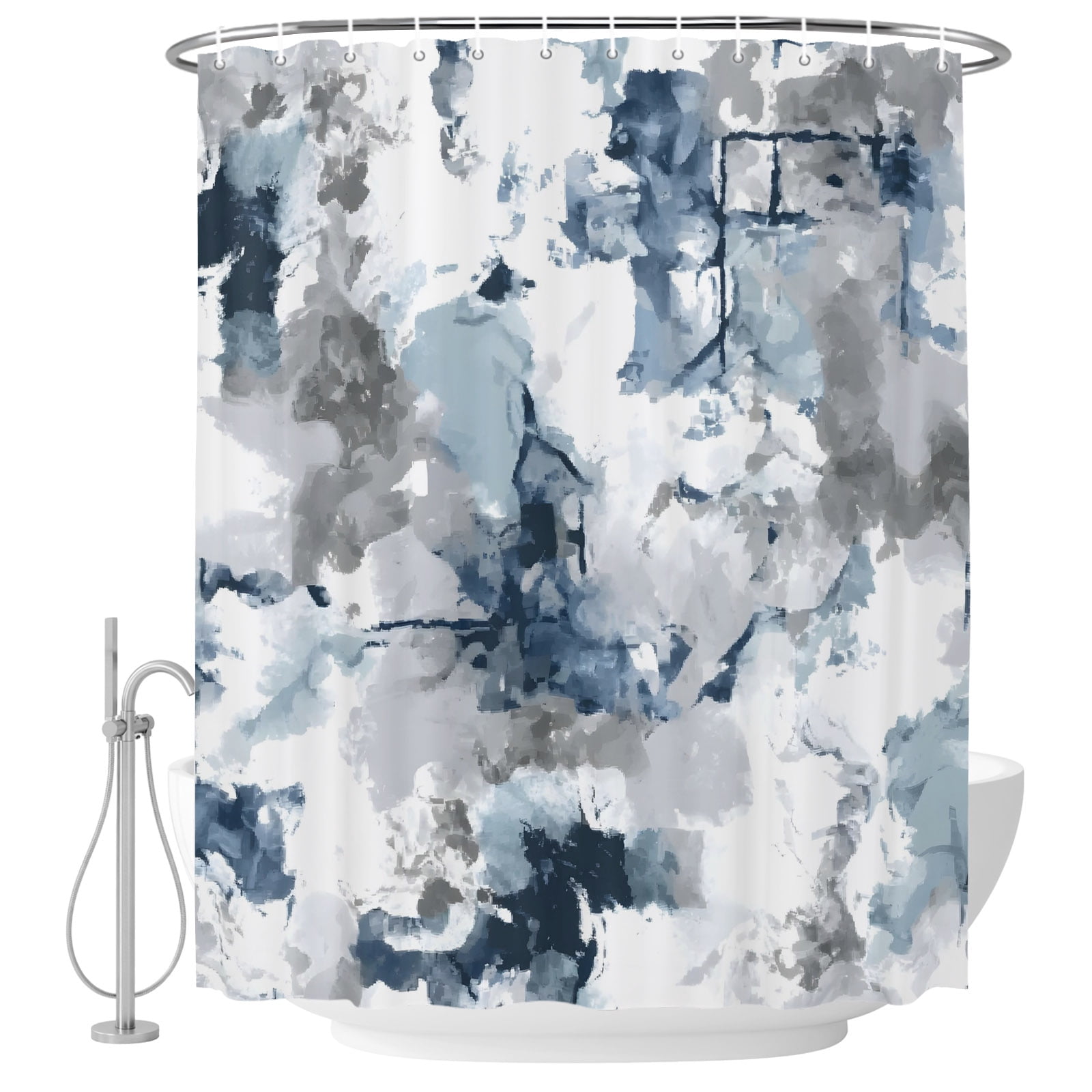 Abstract Watercolor Shower Curtain for Bathroom, Gray Blue White Color ...