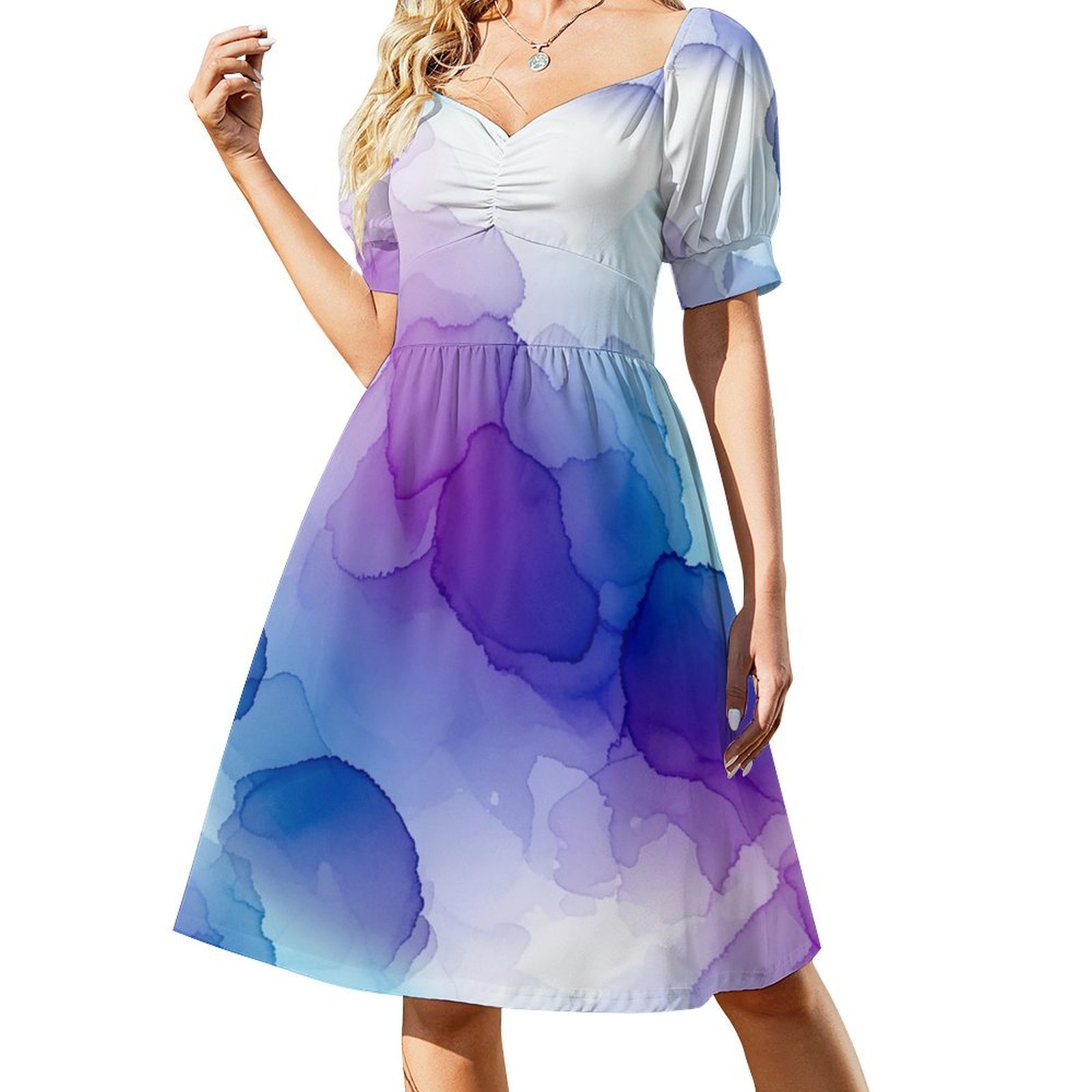 Abstract Watercolor Splash Short Sleeve Dress Clothes Women's Summer ...