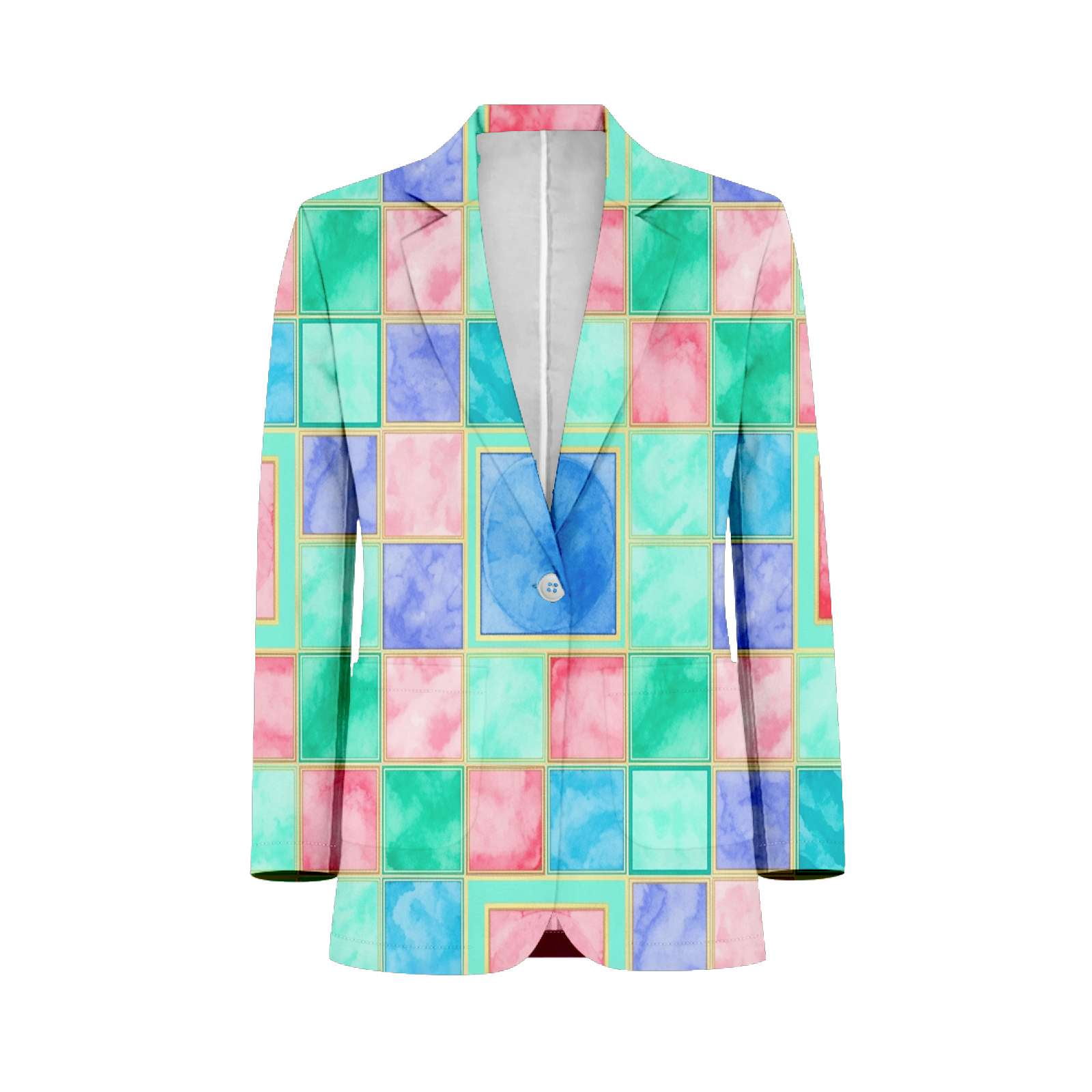 Abstract Watercolor Square Pattern Mens Suits Shawl Collar Slim Fit ...