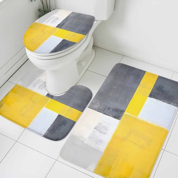 Abstract Watercolor Street Art Bathroom Rugs Set Yellow Grey Graffiti ...