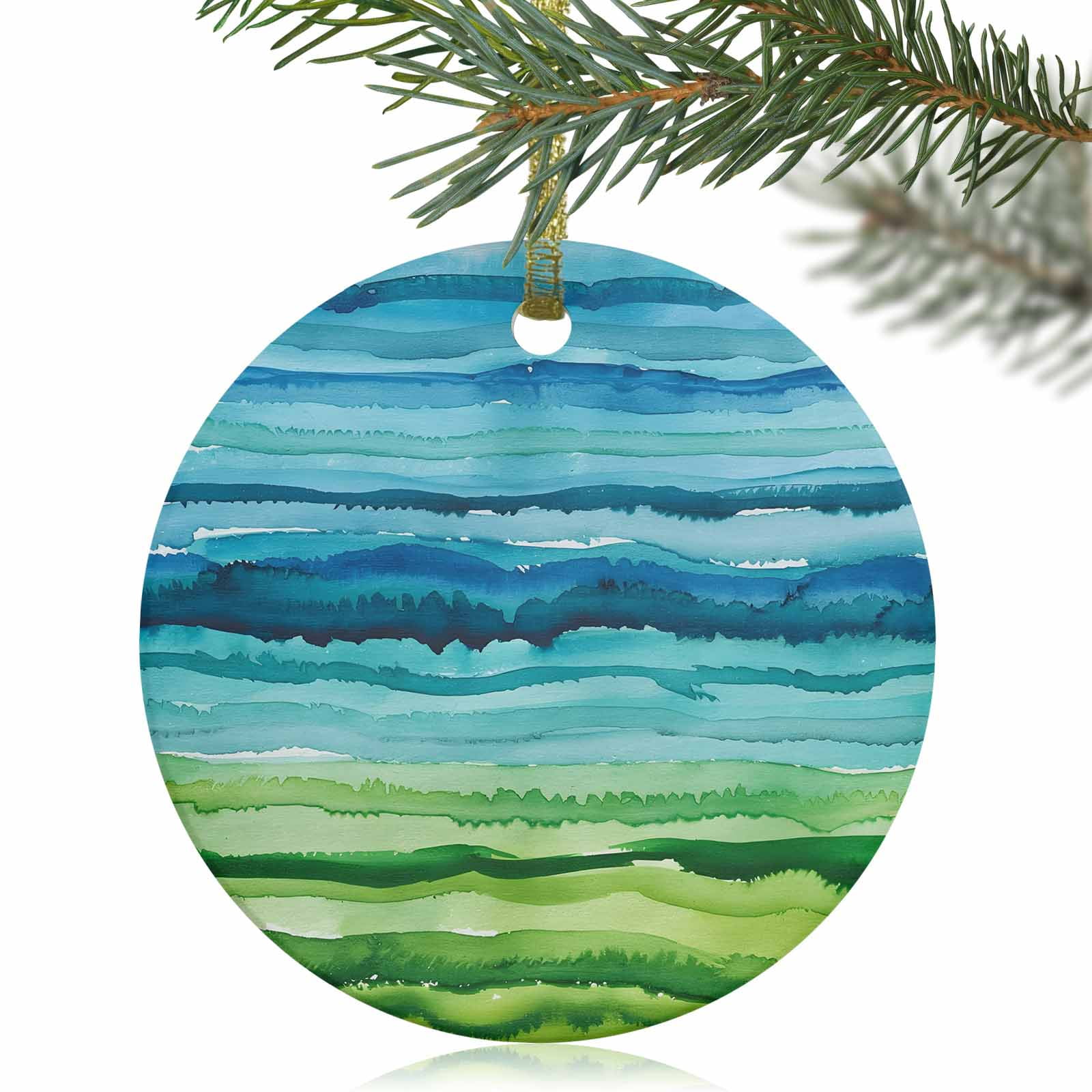 Abstract Watercolor Stripes Artwork Christmas Ceramic Ornament 2025,3 ...
