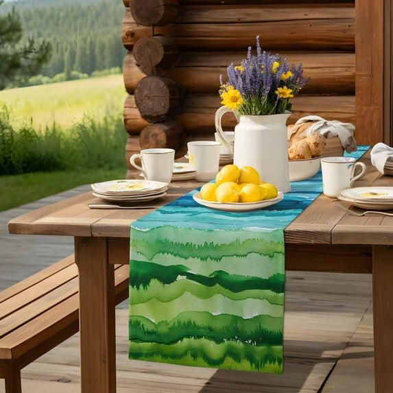 Abstract Watercolor Stripes Artwork Table Runner 13x90in Non-Slip ...