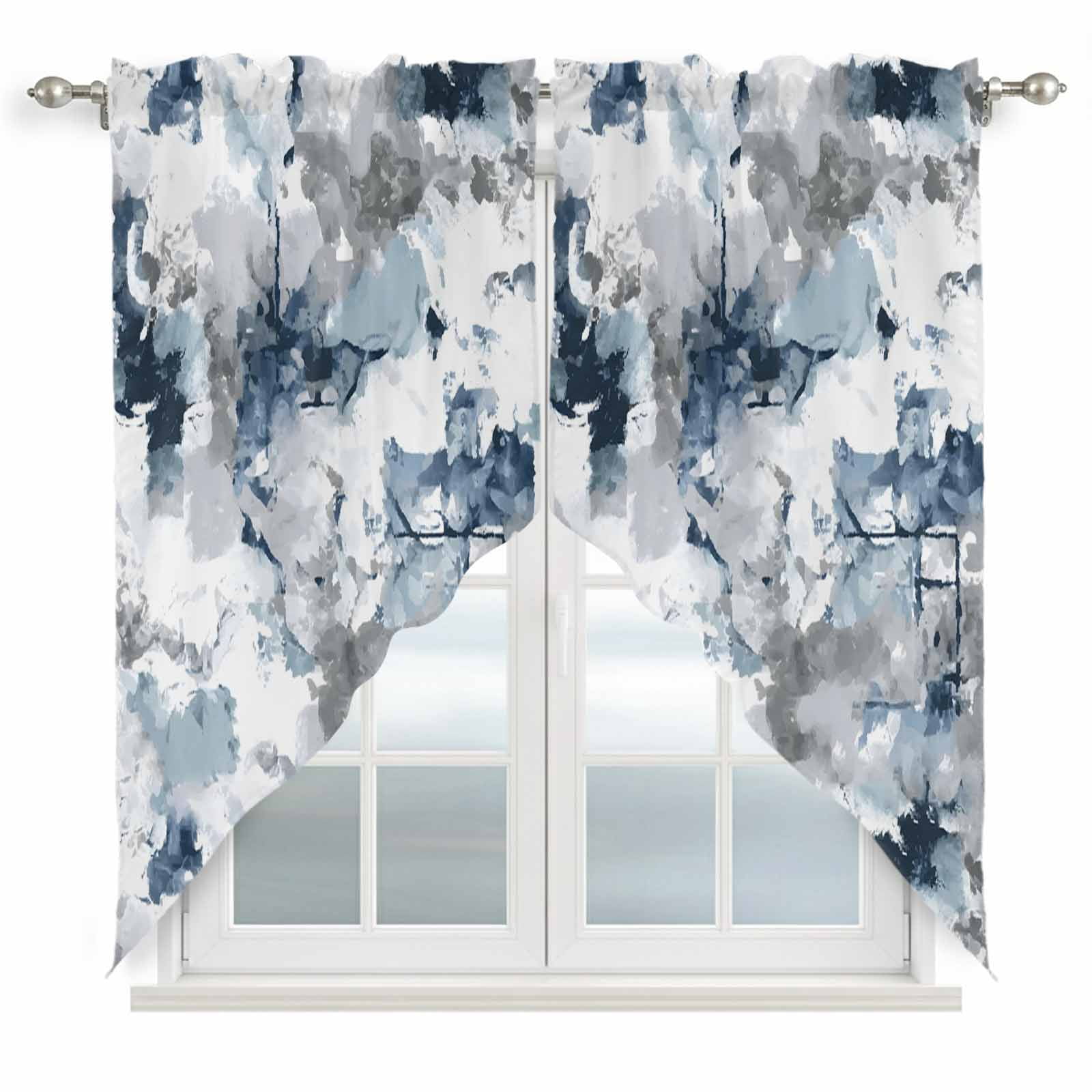 Abstract Watercolor Swag Curtain Valance for Window 2 Panels Gray Blue ...