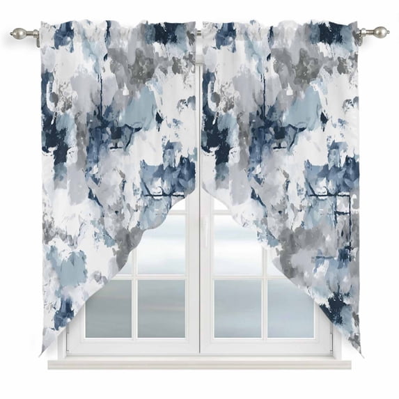 Abstract Watercolor Swag Curtain Valance for Window 2 Panels Gray Blue ...