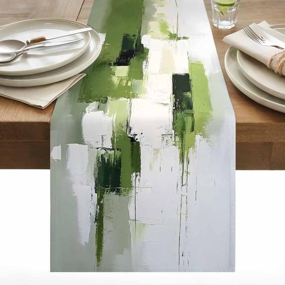 Abstract Watercolor Table Runner 13x108 inch Black Green Geometric ...