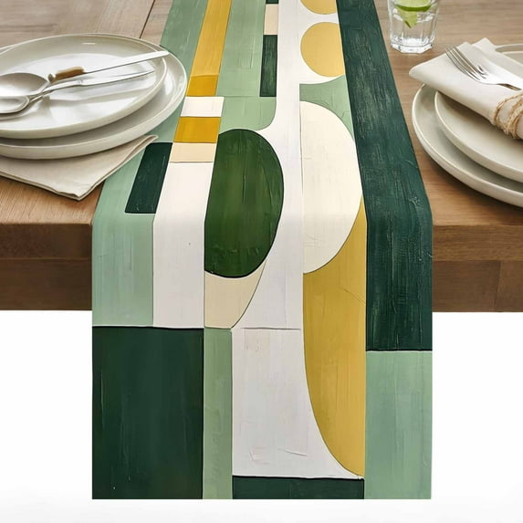Abstract Watercolor Table Runner 13x36 inch Modern Art Green Geometric ...
